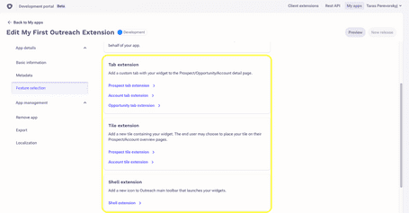 Web widget extensions - Development Portal | Outreach