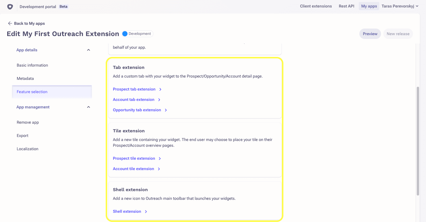 Web widget extensions - Development Portal | Outreach