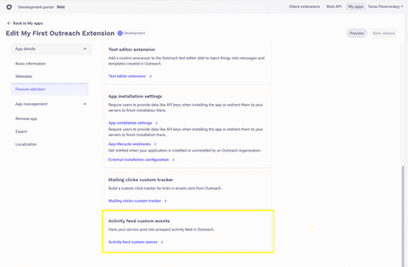 Custom events in the prospect activity feed - Development Portal | Outreach