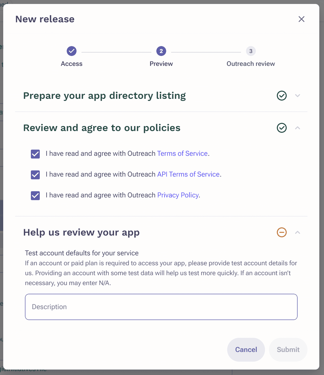 Managing apps - Development Portal | Outreach